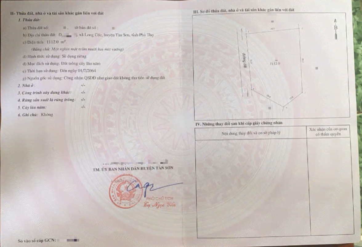 Bán Lô Đất 1112m Tại Long Cốc Tân Sơn Bám Đường Bê Tông Ô Tô Vào Tận ...